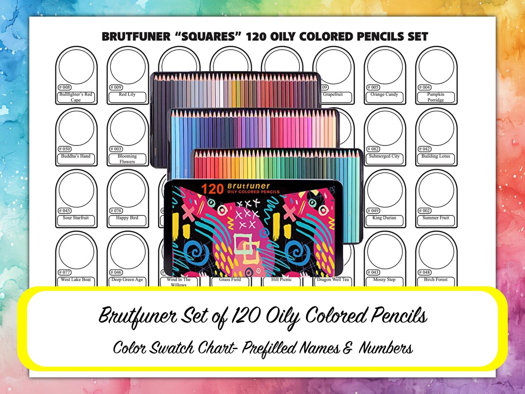 120 Brutfuner Squares Oily Colored Pencils Color Swatch Chart Prefilled ...