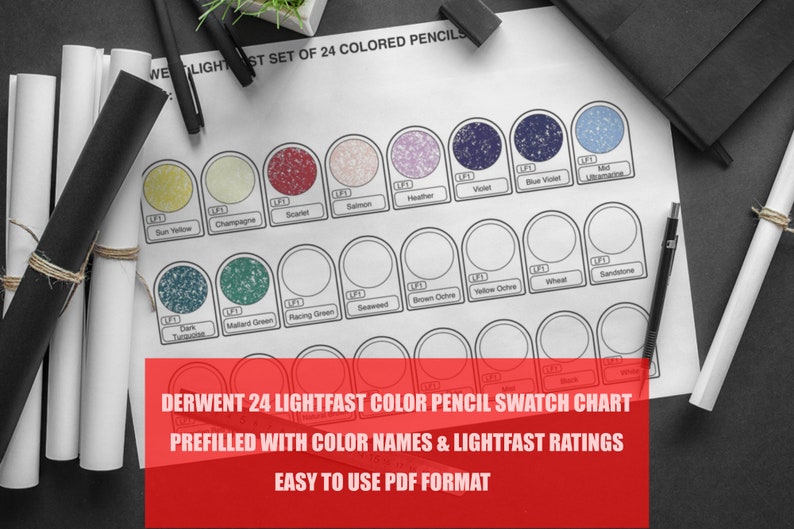 Derwent Lightfast 24 Colored Pencils Color Swatch Chart Prefilled ...