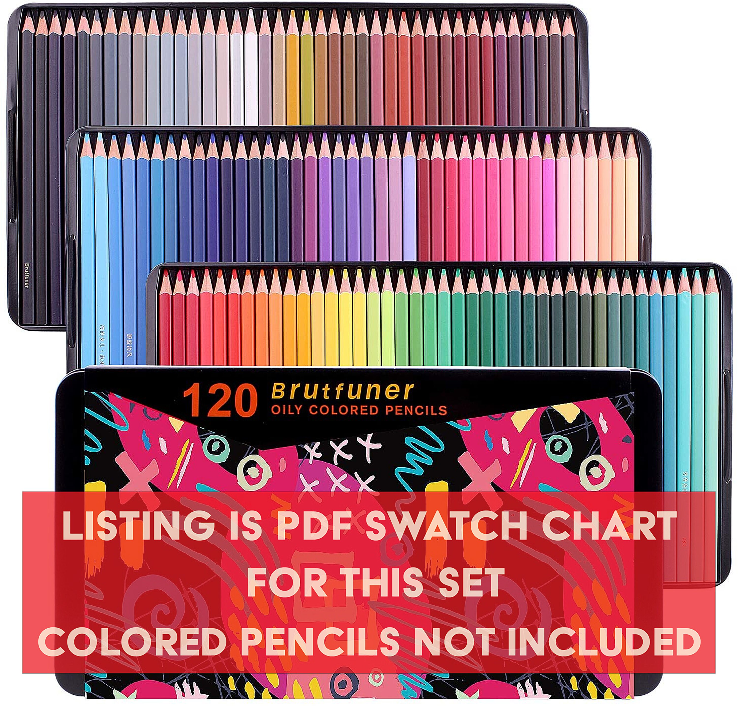 120 Brutfuner Squares Oily Colored Pencils Color Swatch Chart Prefilled ...