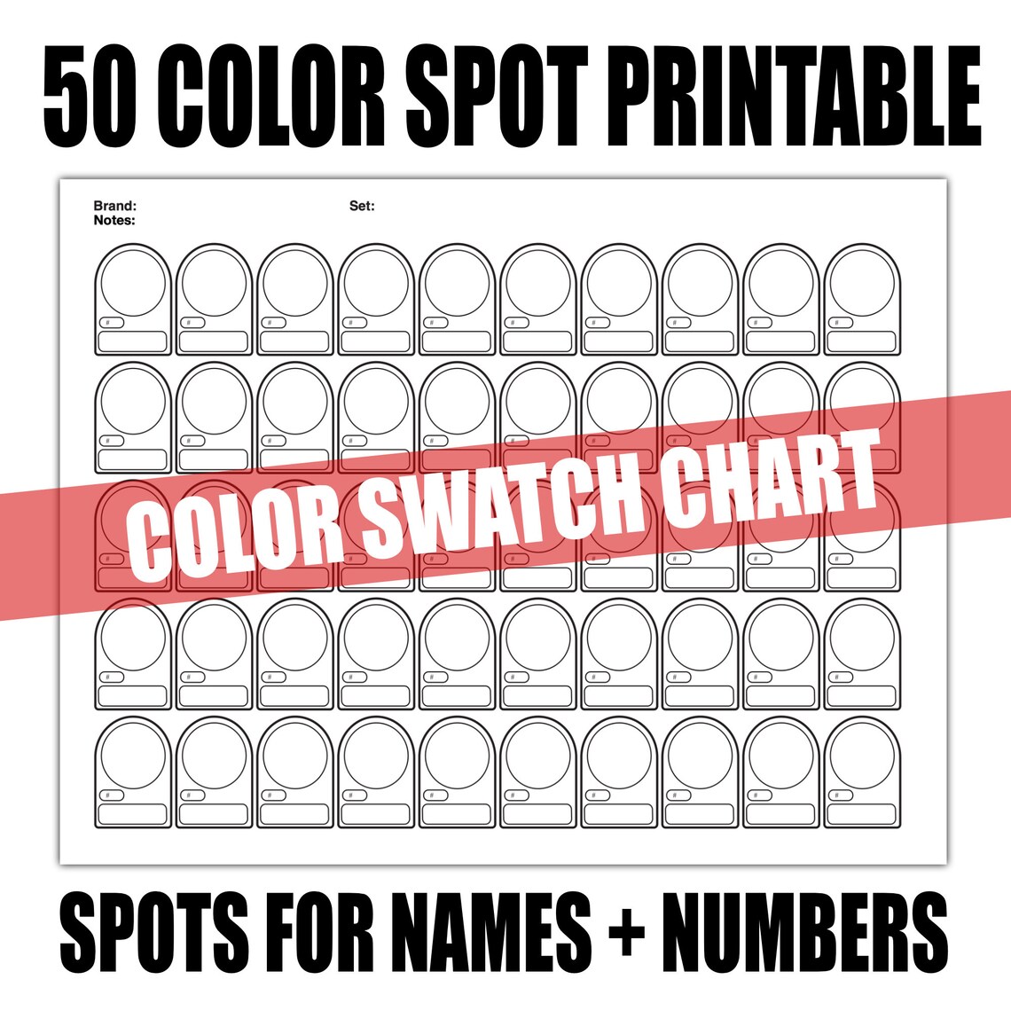 50 Color Printable Swatch Chart Generic DIY Artist Reference Resource ...