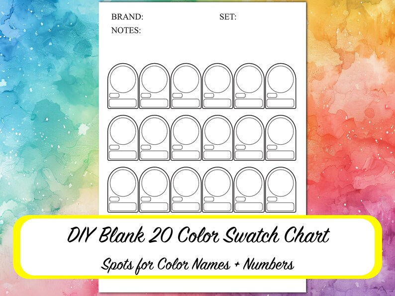24 Color Printable Swatch Chart- Generic - DIY- Artist Reference ...