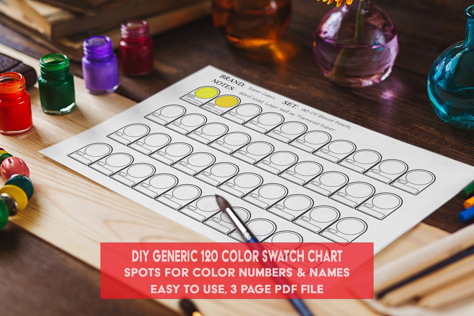 120 Color Swatch Chart Printable Generic DIY Artist Reference Colored ...