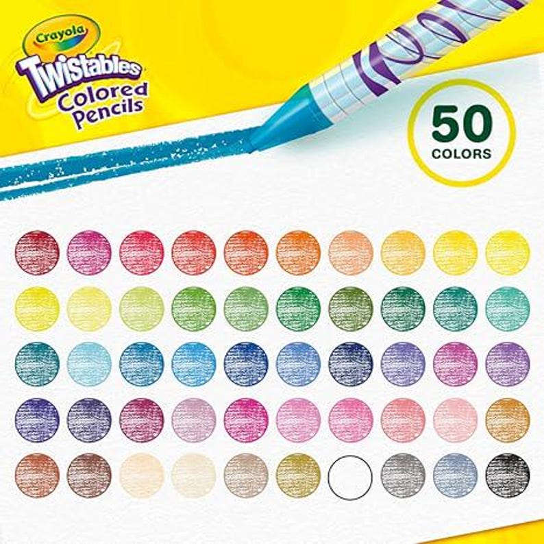 CRAYOLA the Big 50 Twistables Colored Pencil Color Swatch Chart ...