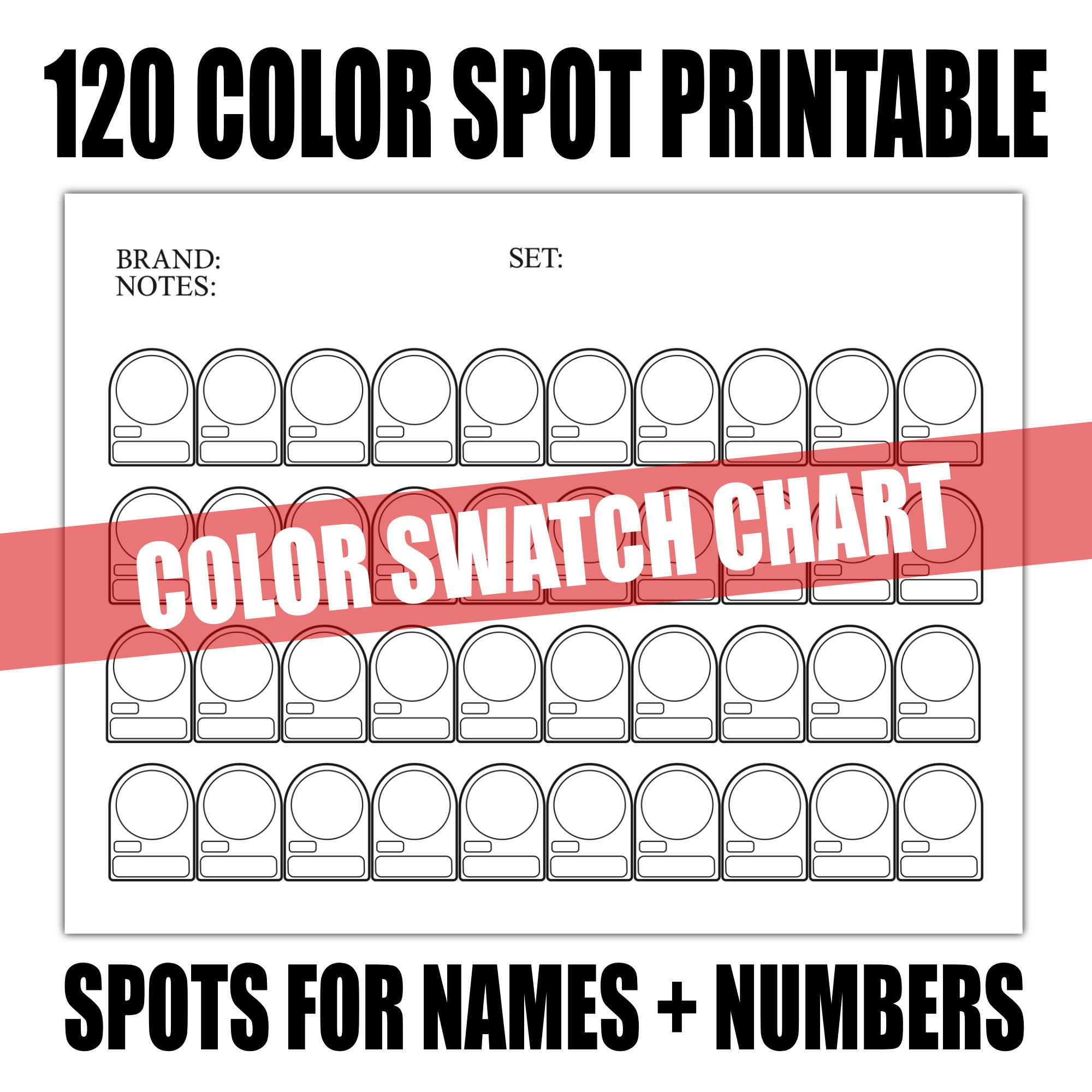 120 Color Swatch Chart Printable- Generic - DIY- Artist Reference ...
