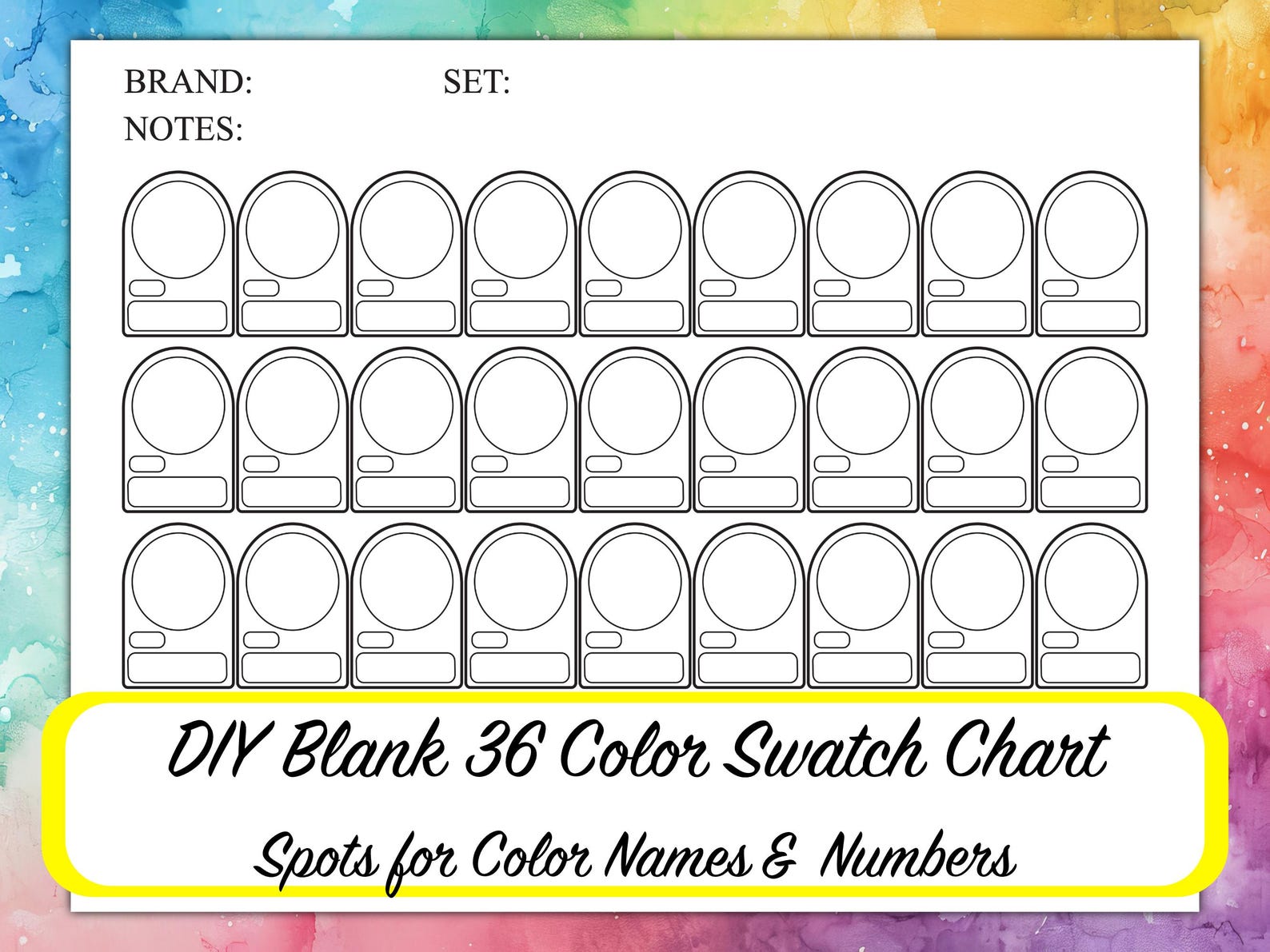 36 Color Printable Swatch Chart- Generic - DIY- Artist Reference ...