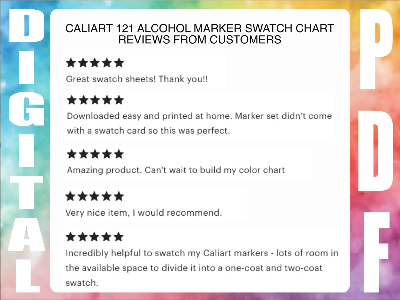 CALIART 121 Color Alcohol Brush Marker Set Swatch Chart- Prefilled ...