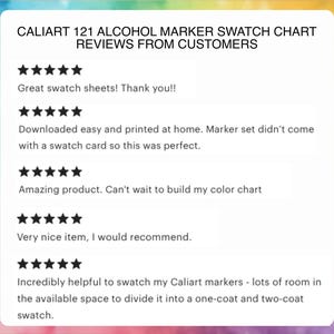 CALIART 121 Color Alcohol Brush Marker Set Swatch Chart- Prefilled ...