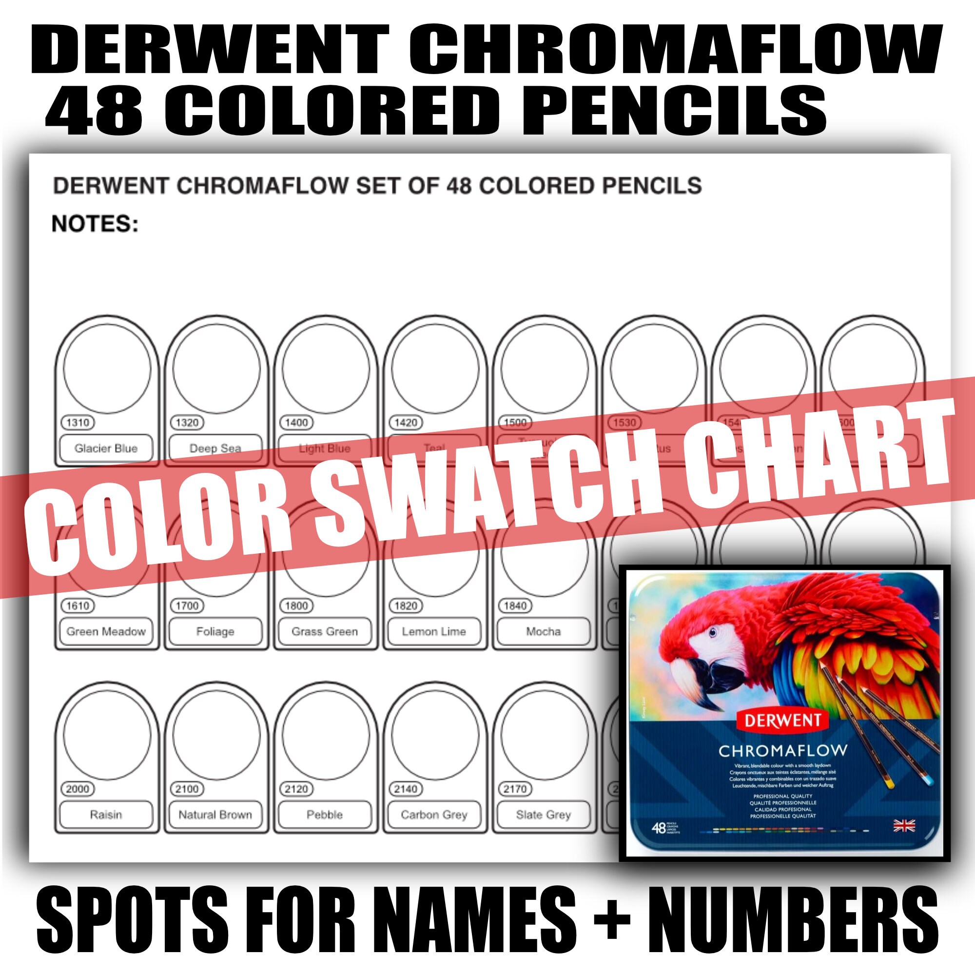Derwent Chromaflow 48 Colored Pencils Color Chart Prefilled - Etsy