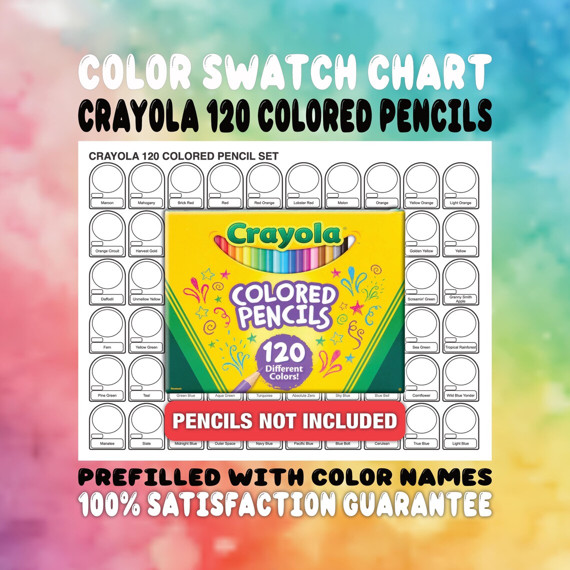 CRAYOLA 120 Colored Pencil Color Swatch Chart- Prefilled Template ...