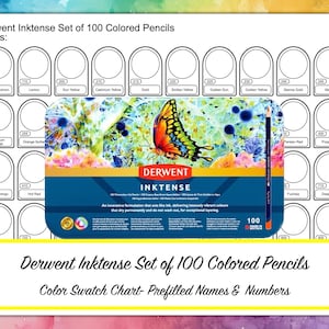 Derwent Inktense 100 Colored Pencils Color Swatch Chart Prefilled ...
