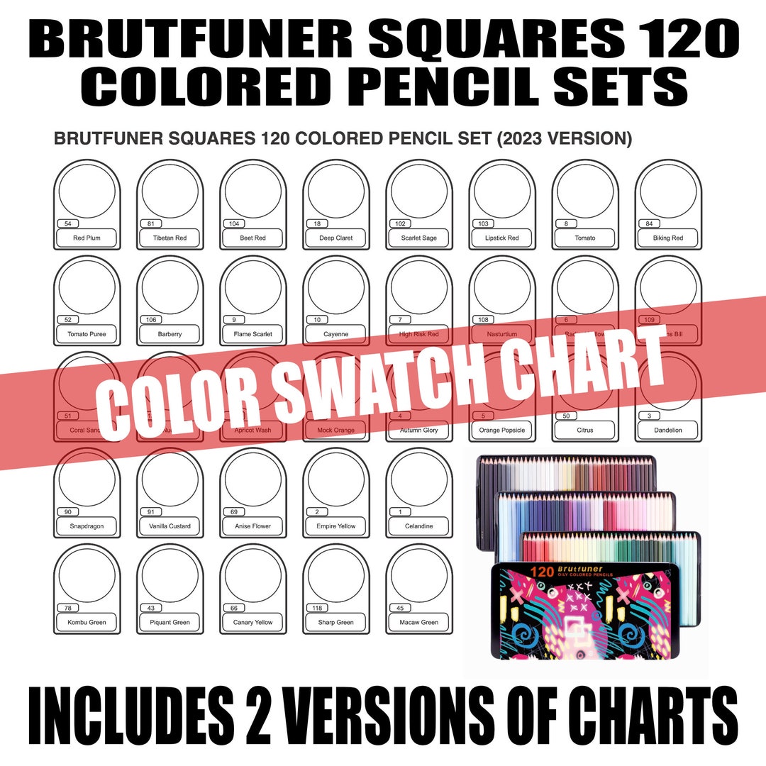 120 Brutfuner Squares Oily Colored Pencils Color Swatch Chart Prefilled ...