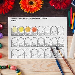 DERWENT INKTENSE 24 Colored Pencils Color Chart- Prefilled Swatch ...