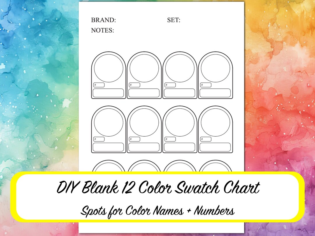12 Color Printable Swatch Chart- Generic - DIY- Artist Reference ...