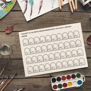 CALIART 121 Color Alcohol Brush Marker Set Swatch Chart- Prefilled ...