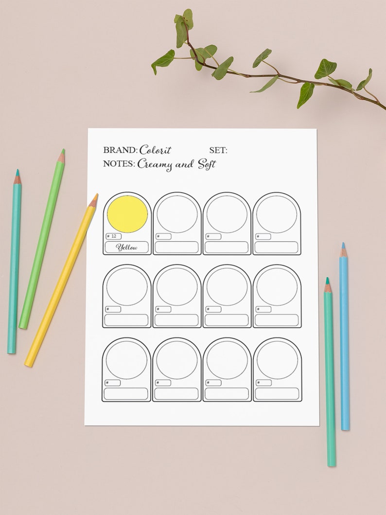 12 Color Printable Swatch Chart Generic DIY Artist Reference Colored ...