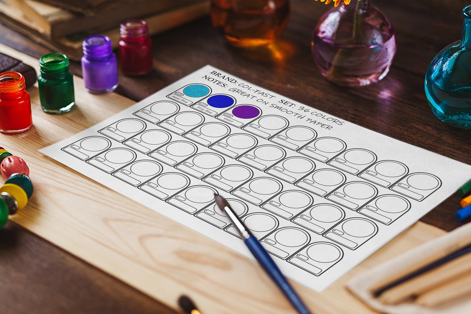 36 Color Printable Swatch Chart Generic DIY Artist Reference Colored ...