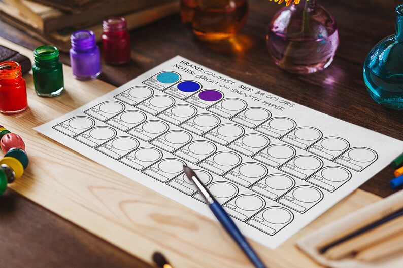 36 Color Printable Swatch Chart Generic DIY Artist Reference Colored ...