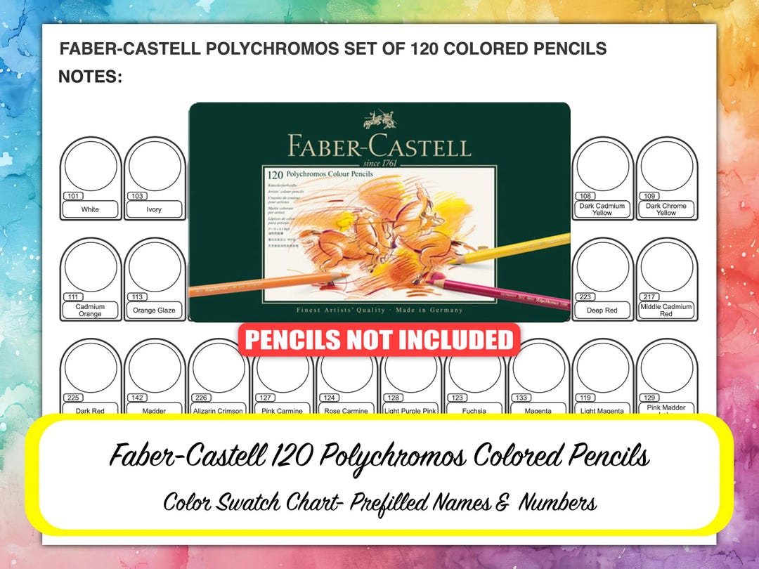FABER-CASTELL 120 Polychromos Colored Pencils Color Chart- Prefilled ...