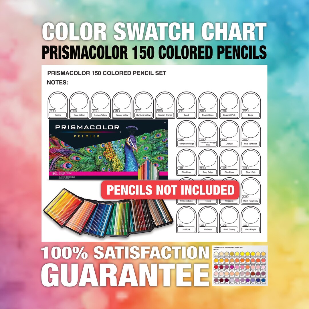 PRISMACOLOR 150 Colored Pencils Color Chart-2 Versions- Prefilled ...