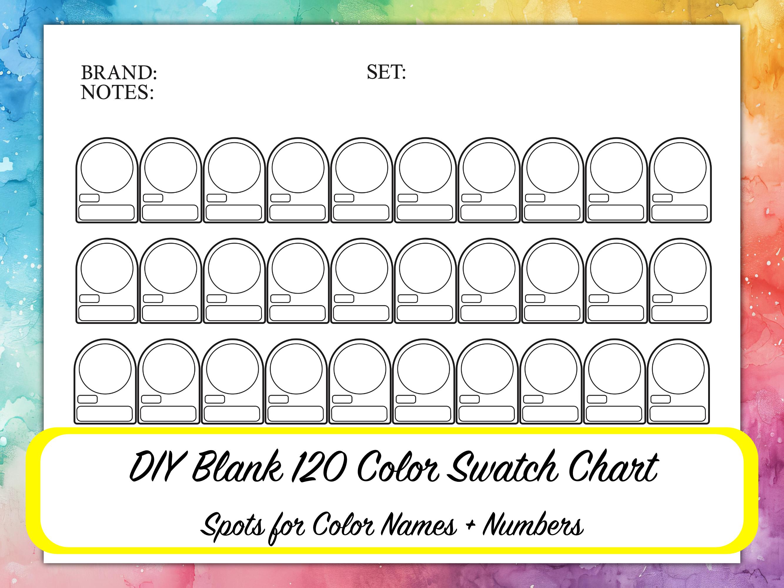 120 Color Swatch Chart Printable Generic DIY Artist Reference Colored ...