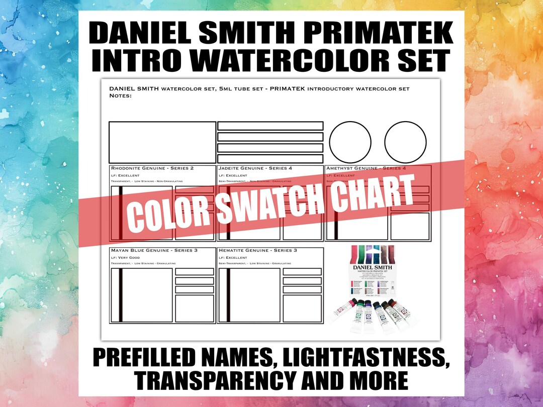 DANIEL SMITH Watercolor Primatek Introductory Set 6 Color Swatch Chart ...
