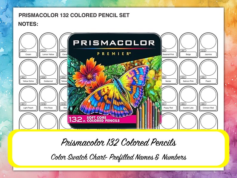 Prismacolor 132 Colored Pencils Color Chart 2 Versions-prefilled Swatch ...