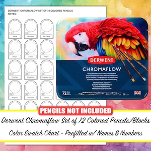 DERWENT CHROMAFLOW 72 Colored Pencils Color Chart- Prefilled Swatch ...