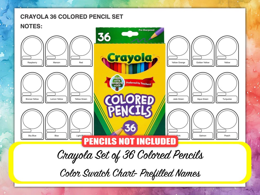 Crayola 36 Colored Pencil Color Swatch Chart- Prefilled Template ...