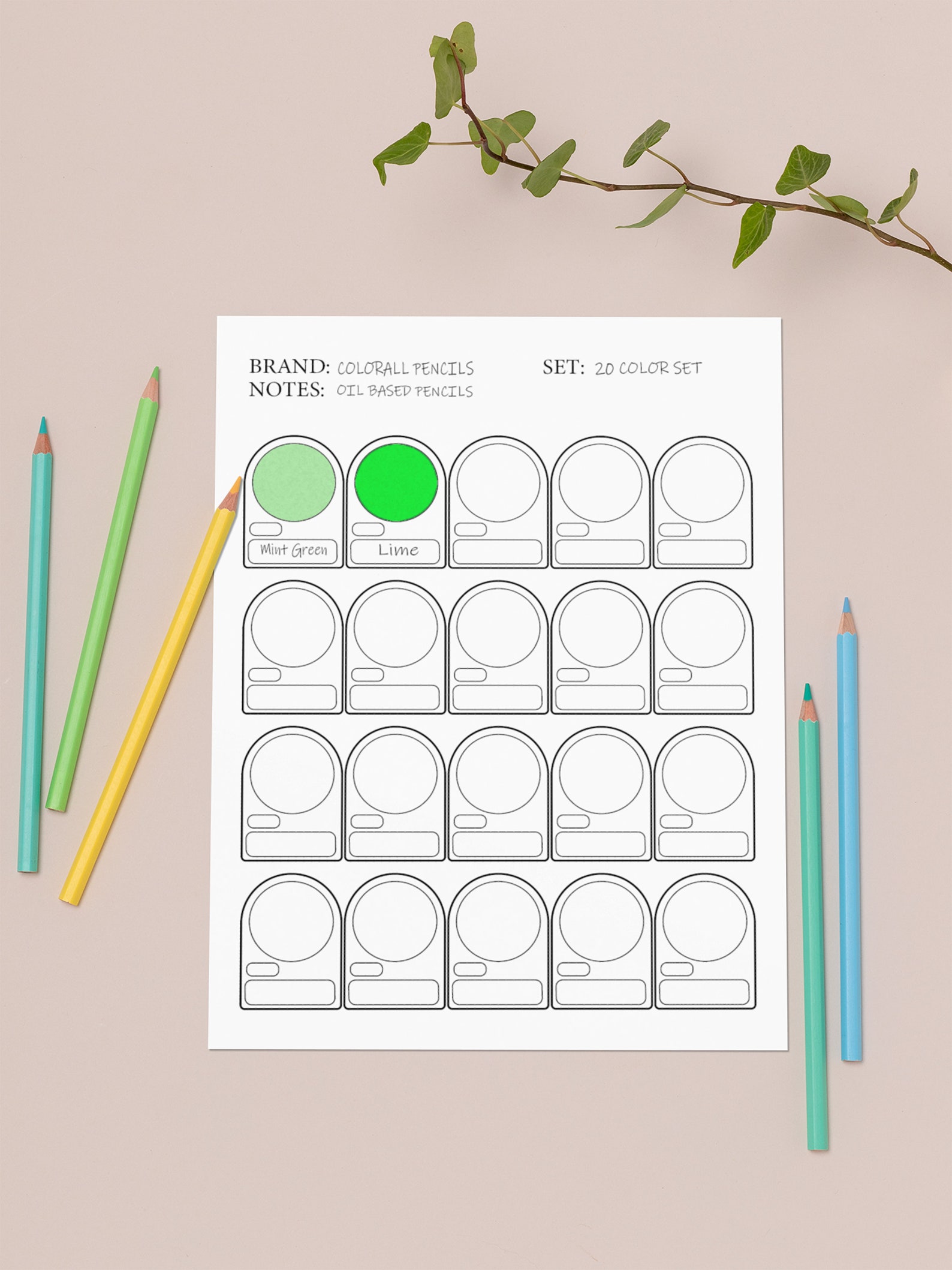 20 Color Swatch Chart Printable Generic DIY Artist Reference Colored ...