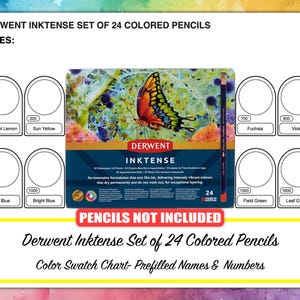 DERWENT INKTENSE 24 Colored Pencils Color Chart- Prefilled Swatch ...