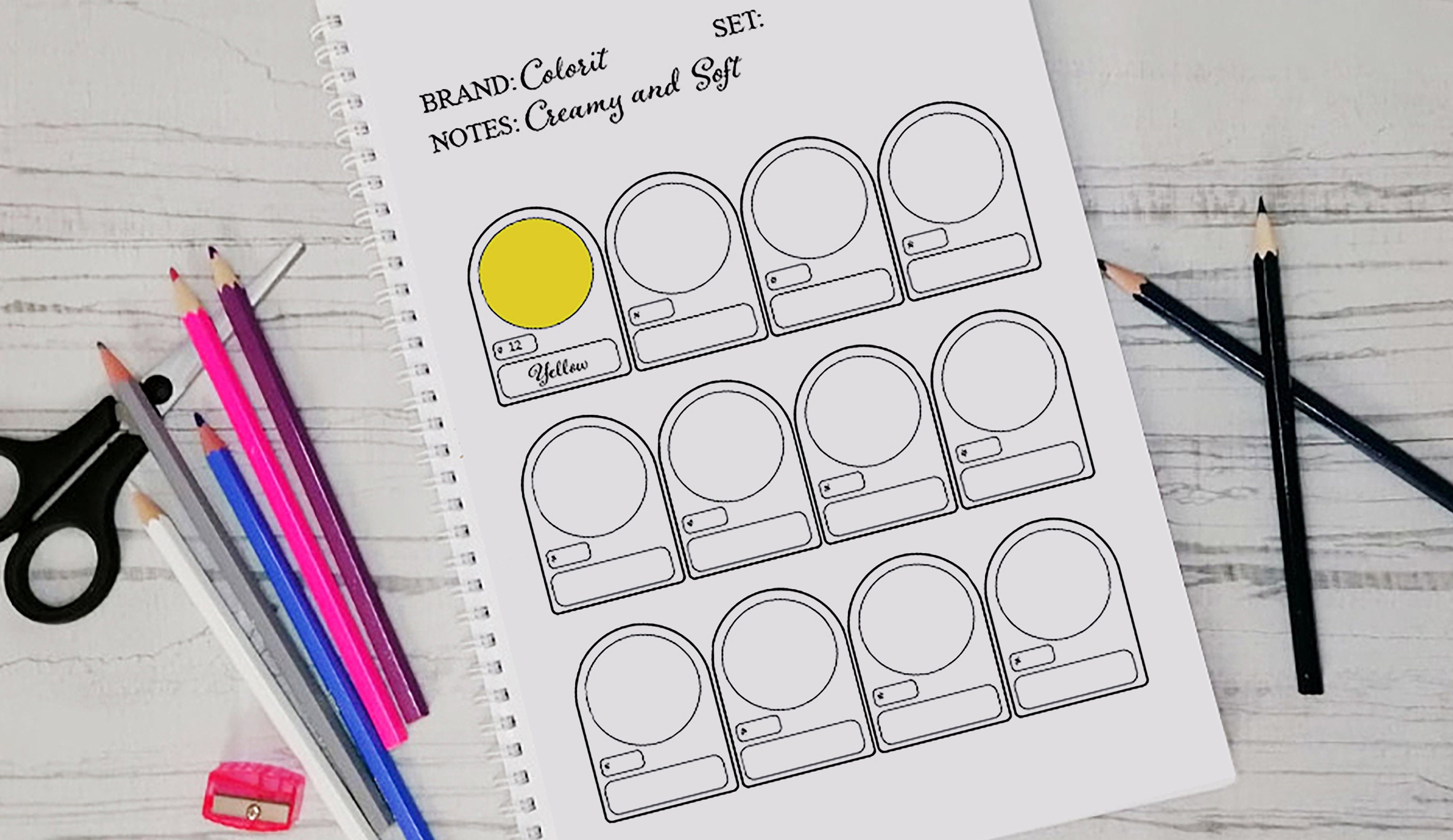 12 Color Printable Swatch Chart Generic DIY Artist Reference Colored ...