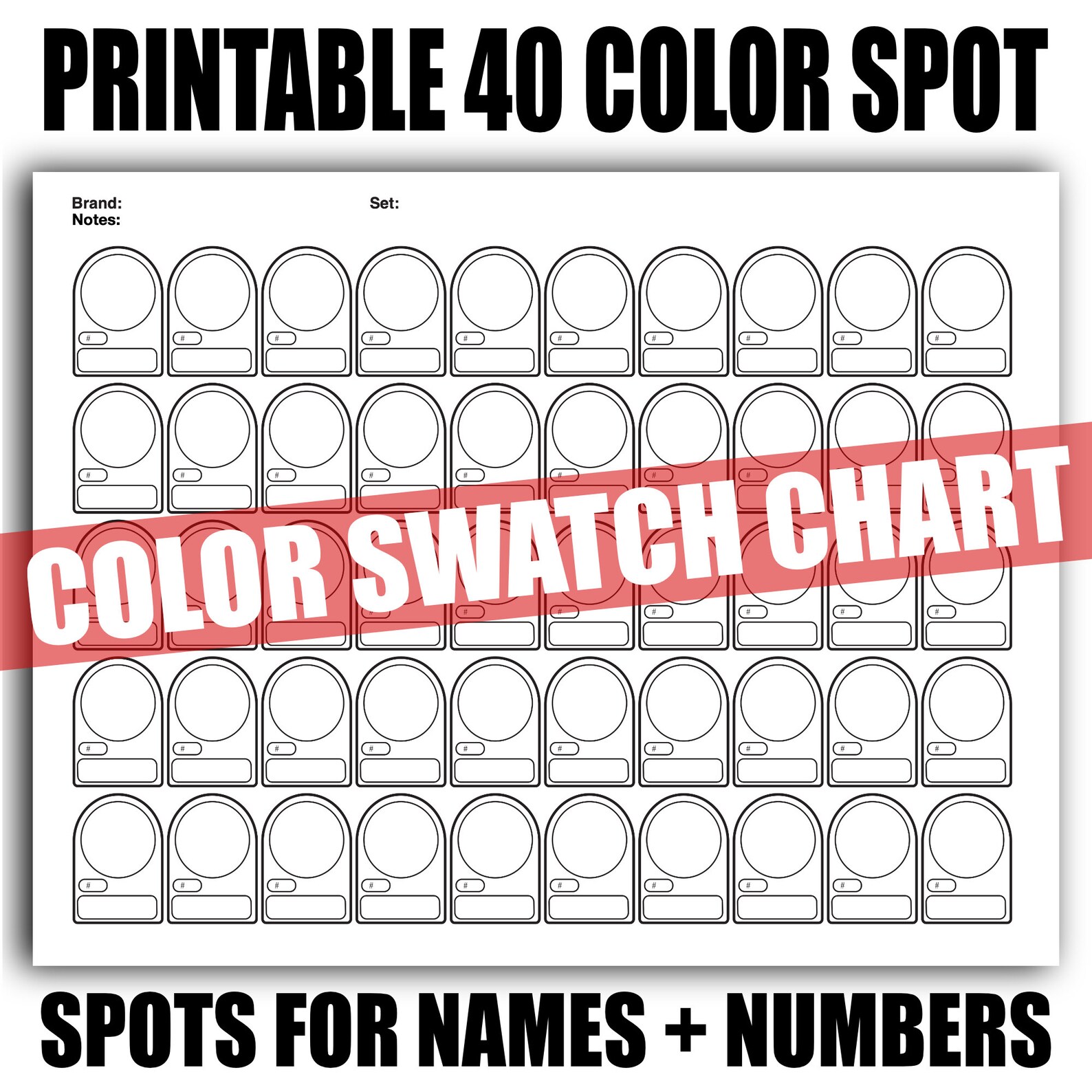 40 Color Printable Swatch Chart Generic DIY Artist Reference Colored ...