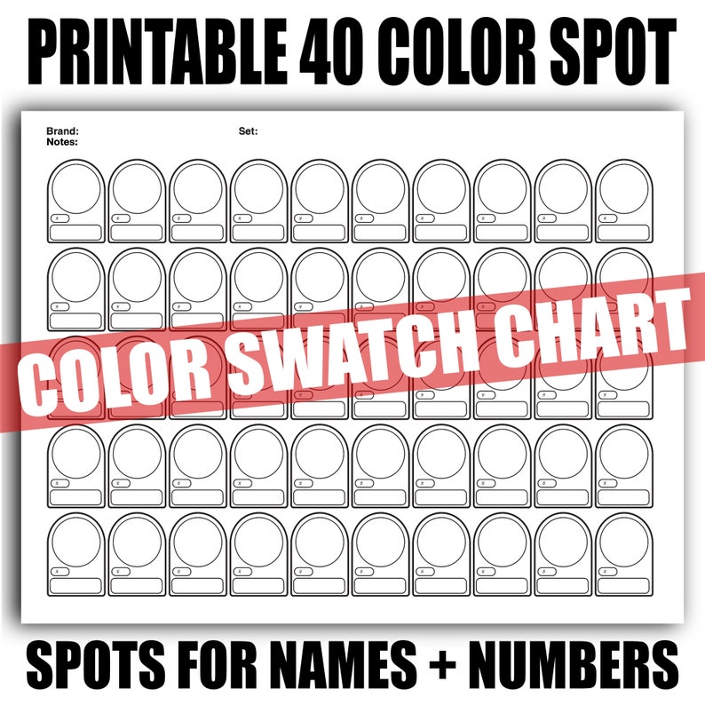 40 Color Printable Swatch Chart Generic DIY Artist Reference Colored ...