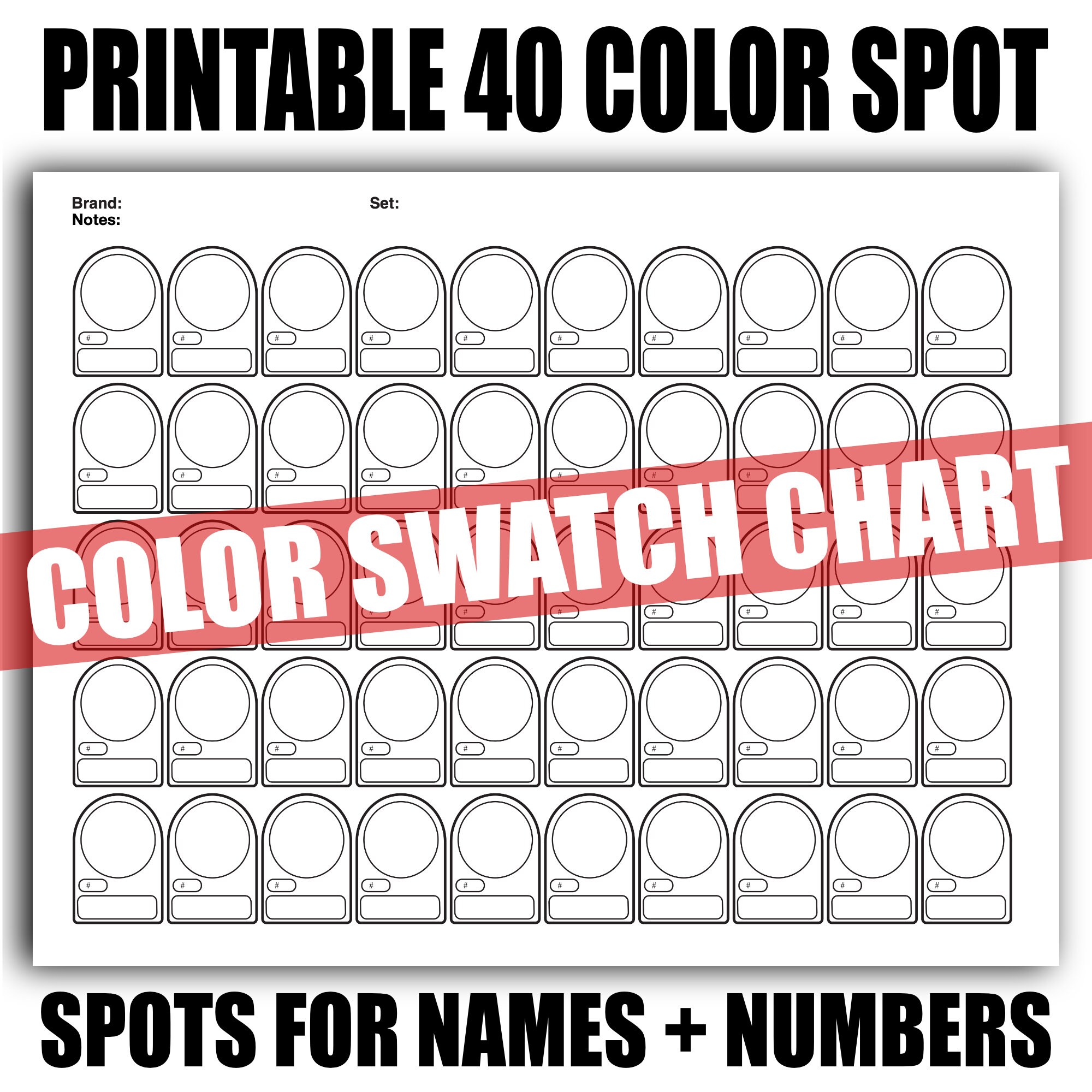 40 Color Printable Swatch Chart Generic DIY Artist Reference Colored ...