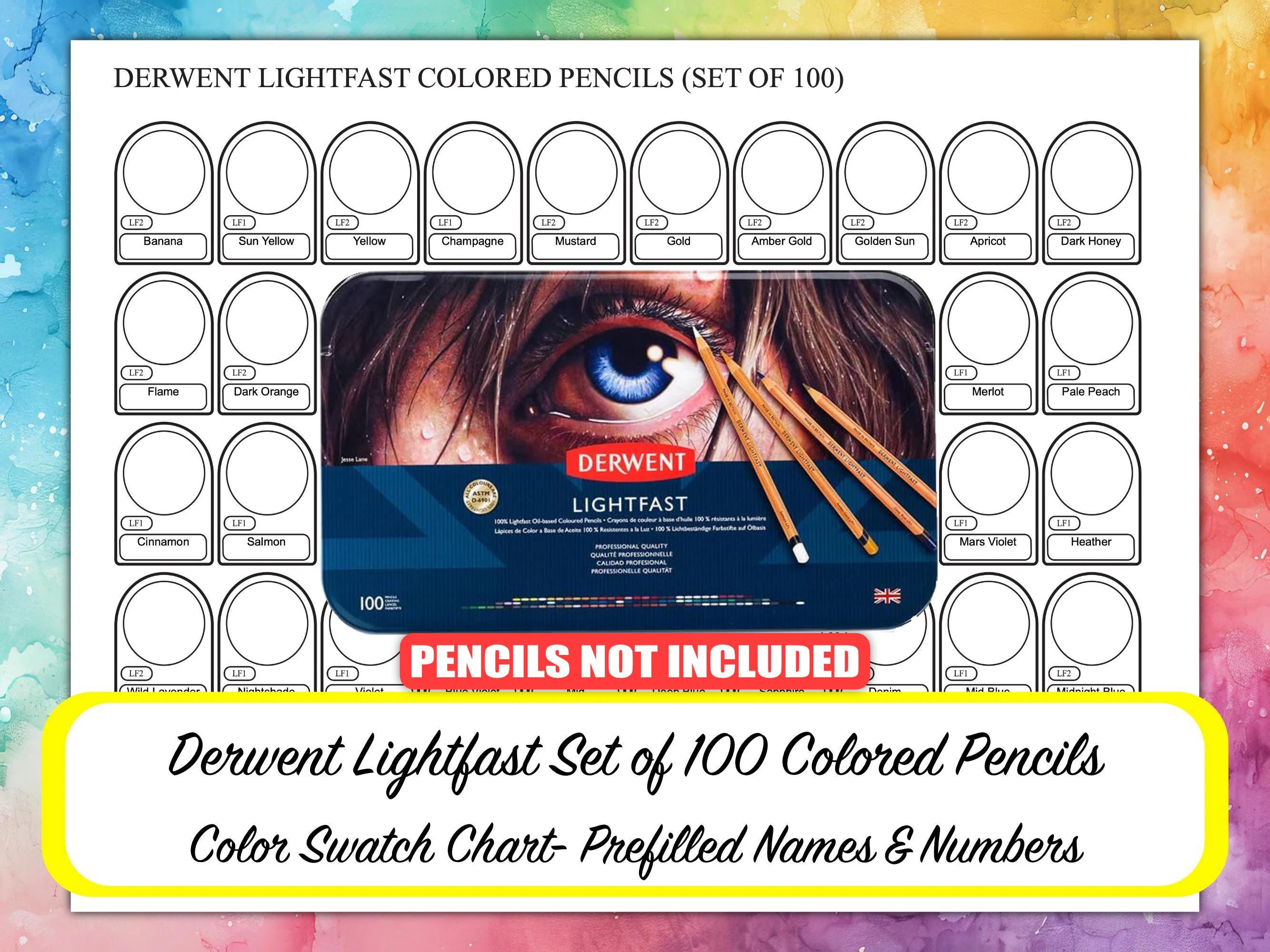 Derwent Lightfast 100 Colored Pencils Color Swatch Chart- Prefilled ...