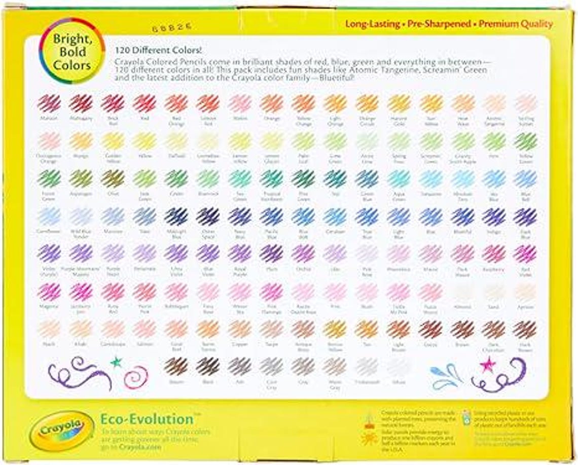CRAYOLA 120 Colored Pencil Color Swatch Chart- Prefilled Template ...