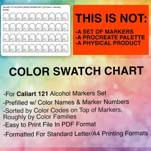 CALIART 121 Color Alcohol Brush Marker Set Swatch Chart- Prefilled ...