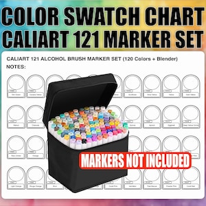 CALIART 121 Color Alcohol Brush Marker Set Swatch Chart- Prefilled ...
