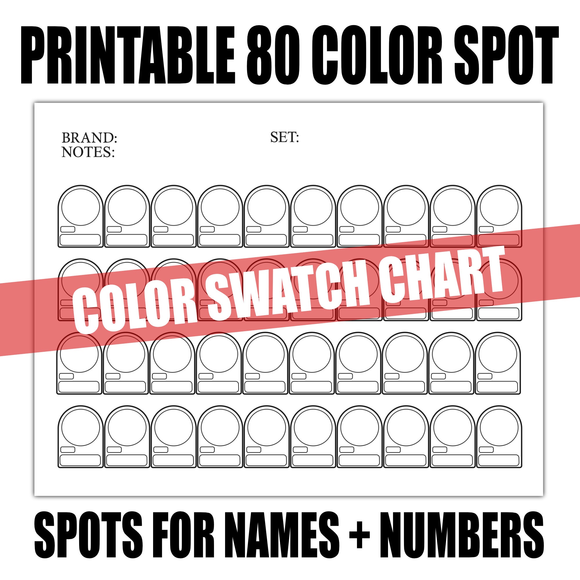 80 Color Printable Swatch Chart- Generic - DIY- Artist Reference ...
