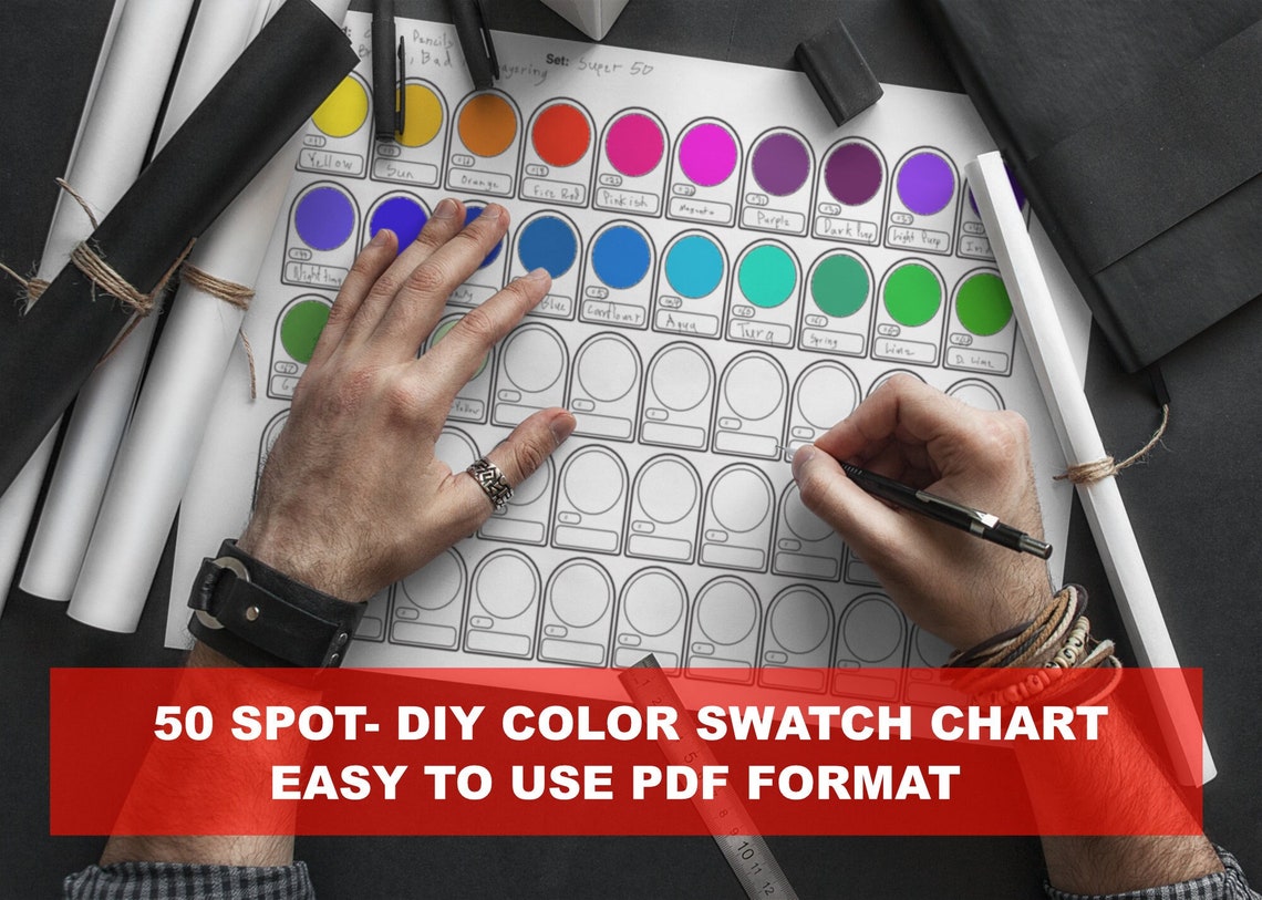 50 Color Printable Swatch Chart Generic DIY Artist Reference Resource ...