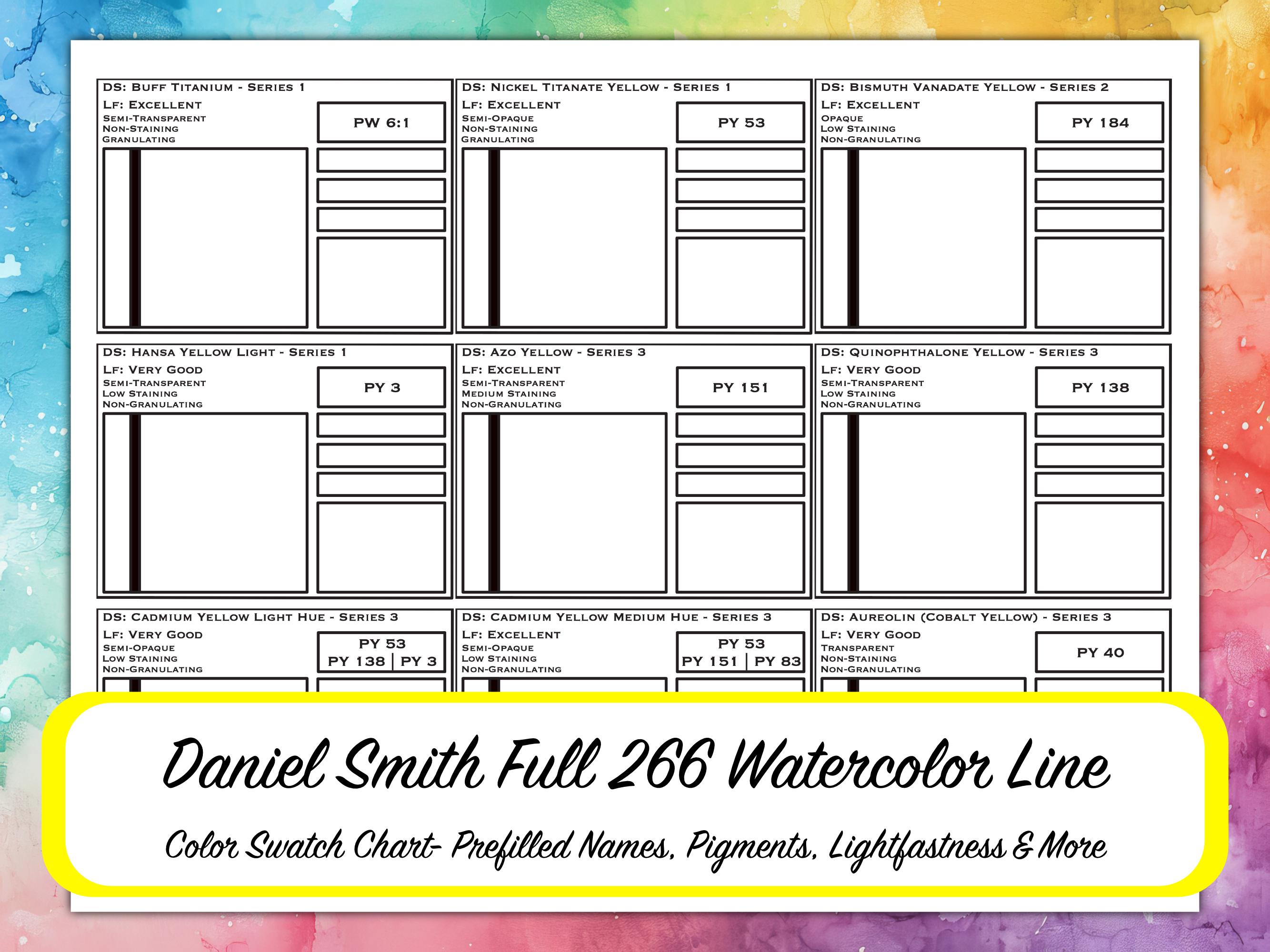 266 DANIEL SMITH Watercolor Color Swatch Chart Full Paint Line ...
