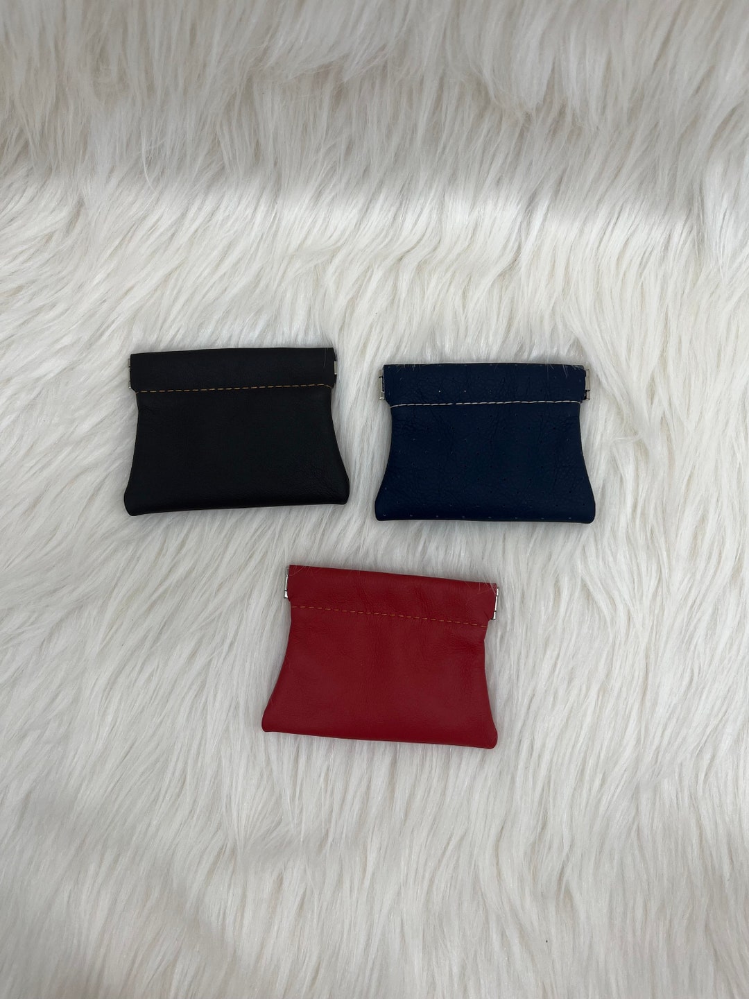 Small Leather Snap Open Pouches, Snap Coin Purses, Leather Pop Open ...