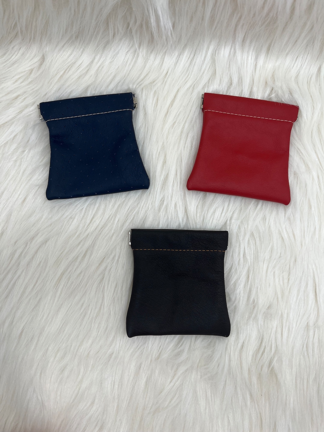Medium Leather Snap Open Pouches, Snap Coin Purses, Leather Pop Open ...