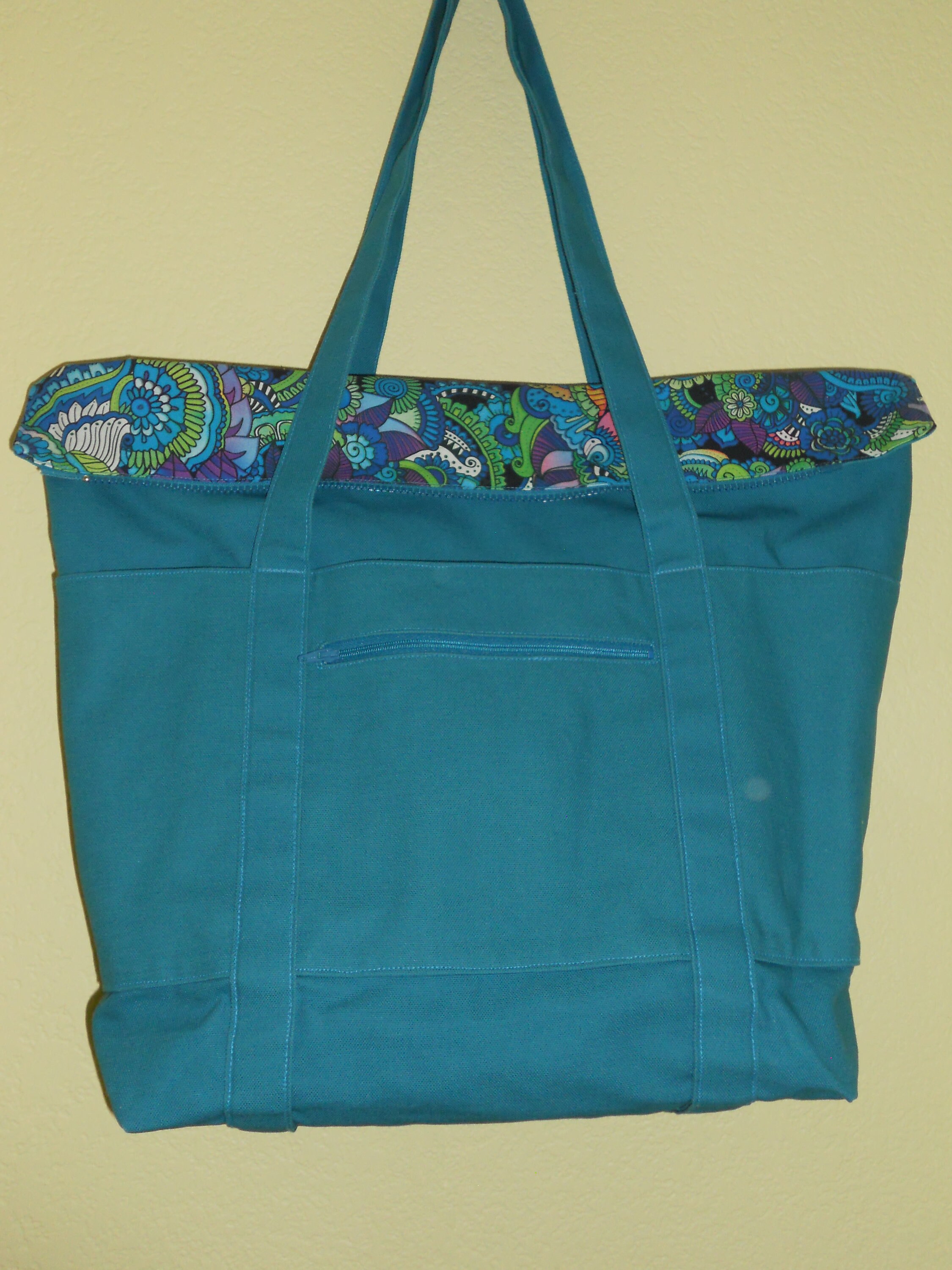 Blue Handmade Tote Fabric Large Bag, 2 in 1 Reversible Endless Use for ...
