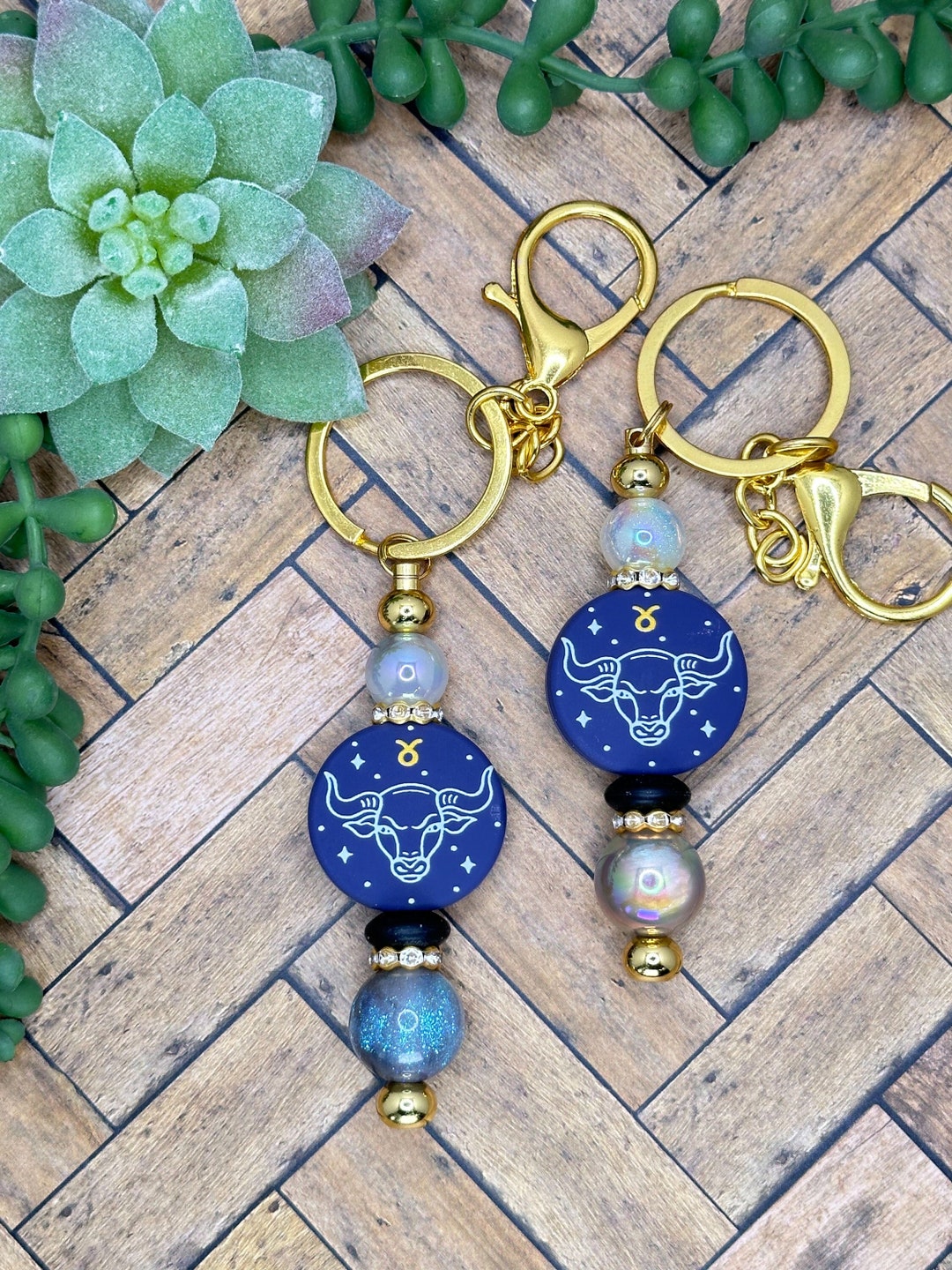 Taurus Beaded Bar Keychain - Etsy