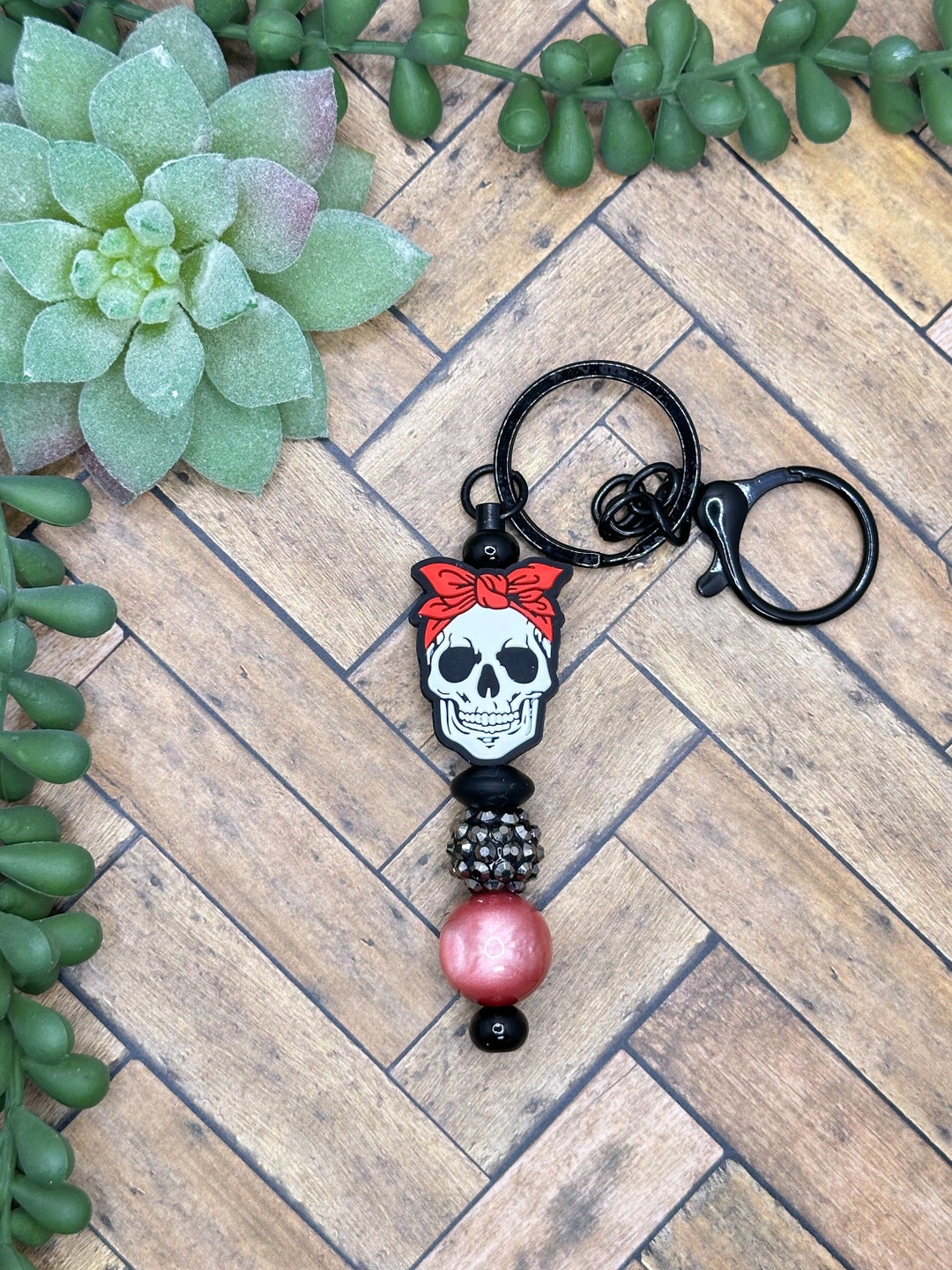 Skull Bandana Beaded Bar Keychain - Etsy