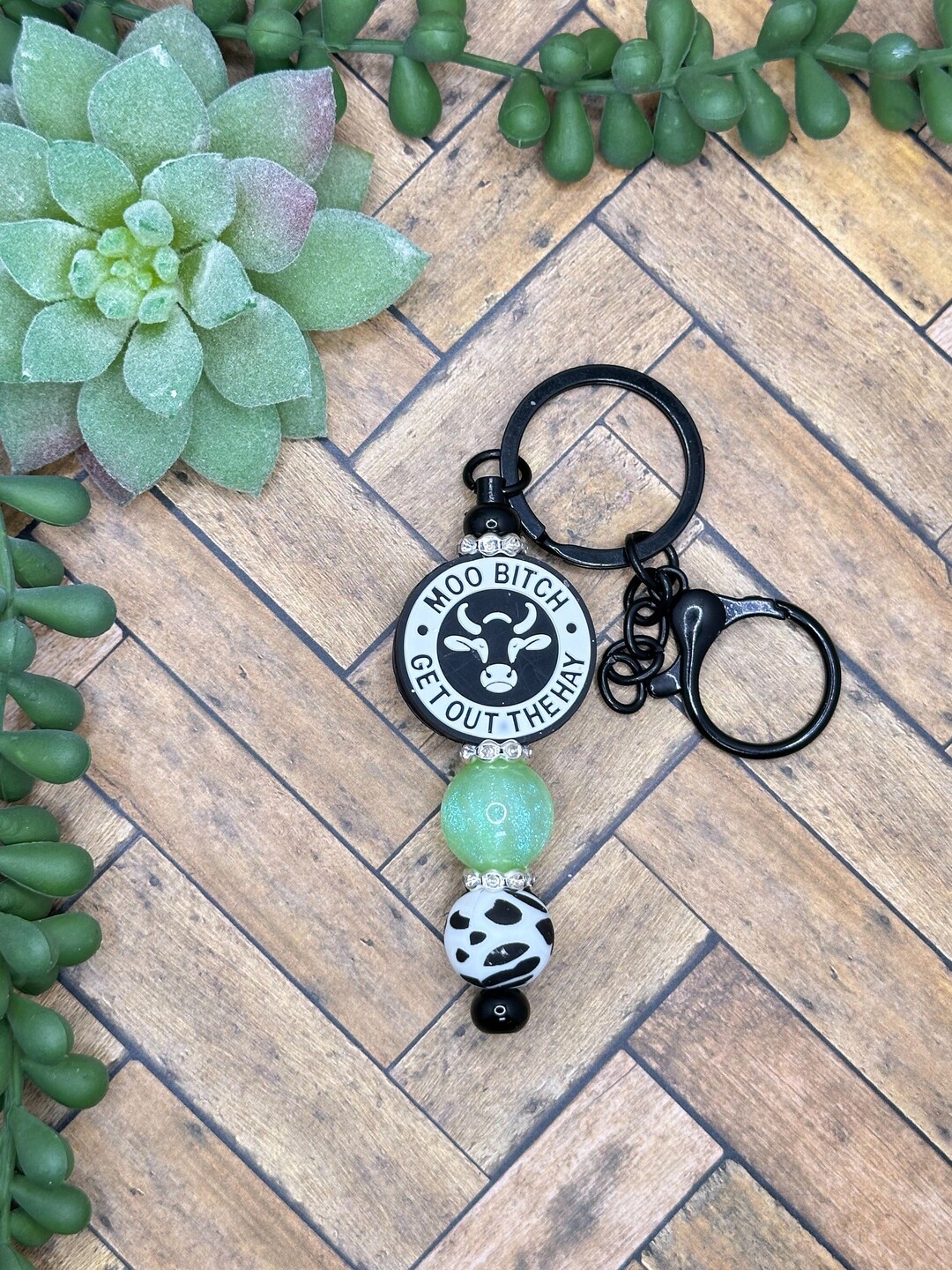 Moo Btch Get Out the Hay Beaded Bar Keychain - Etsy
