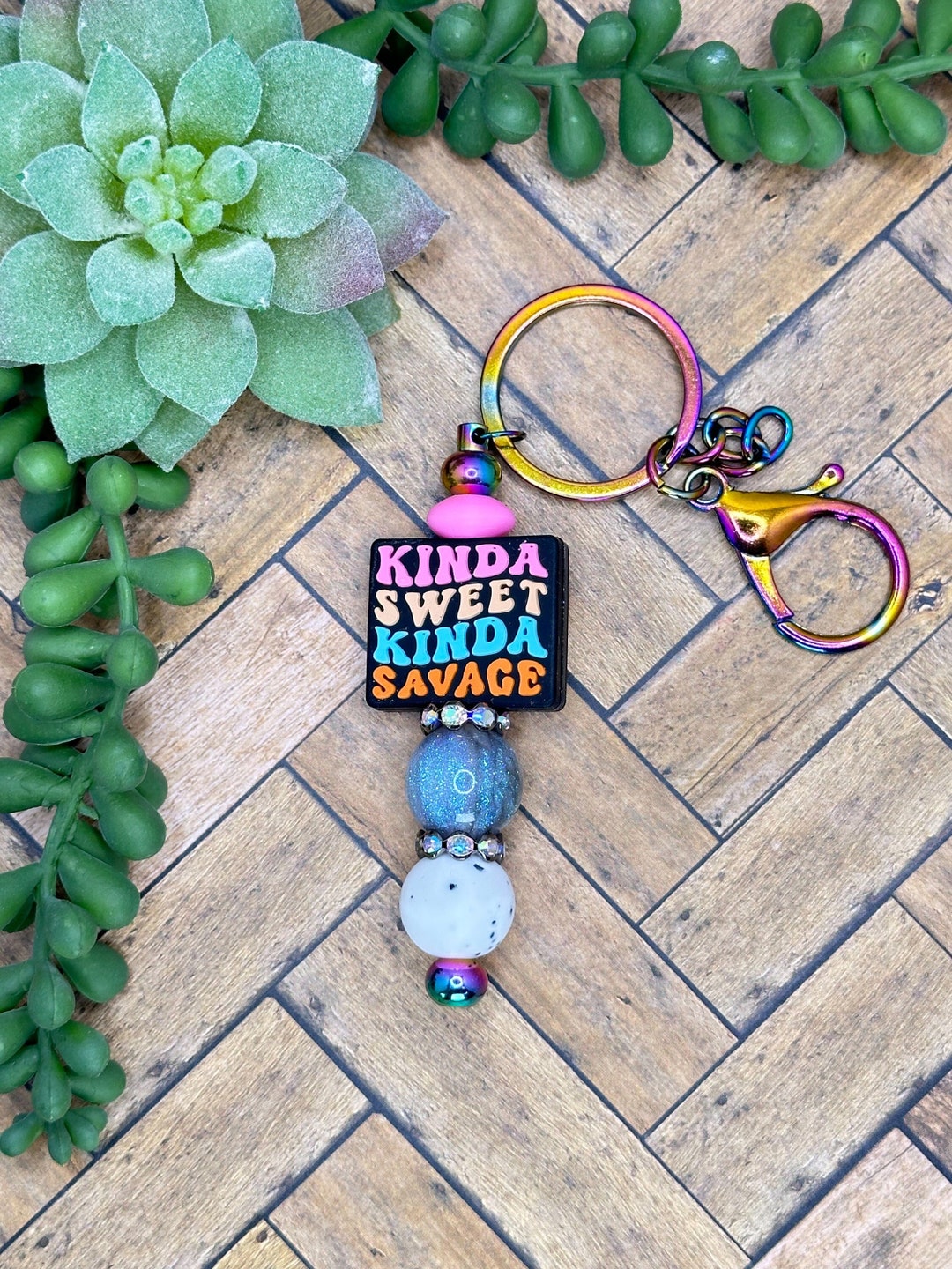 Kinda Sweet Kinda Savage Beaded Bar Keychain - Etsy