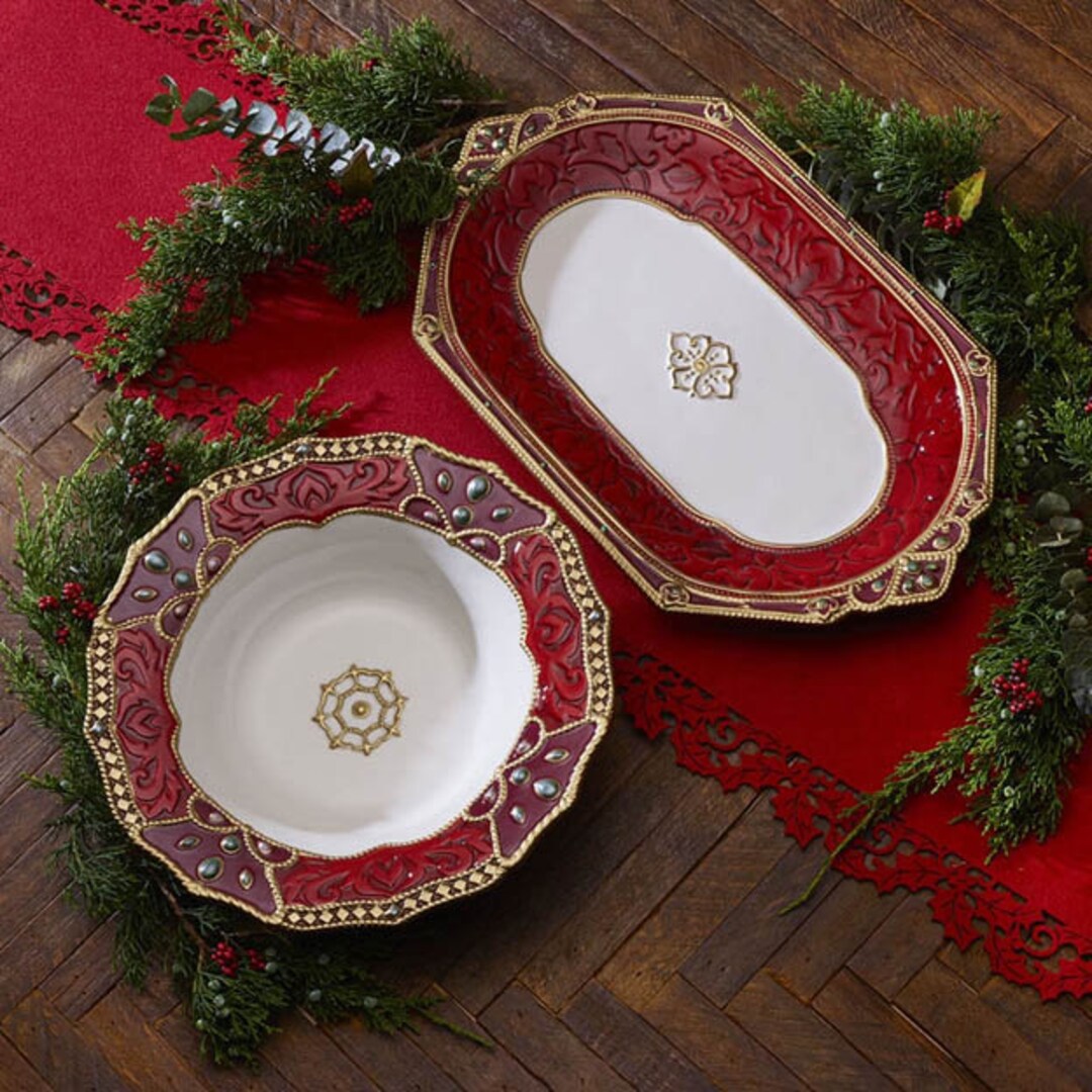 Fitz & Floyd Renaissance Holiday Large Platter and Large Serving Bowl ...