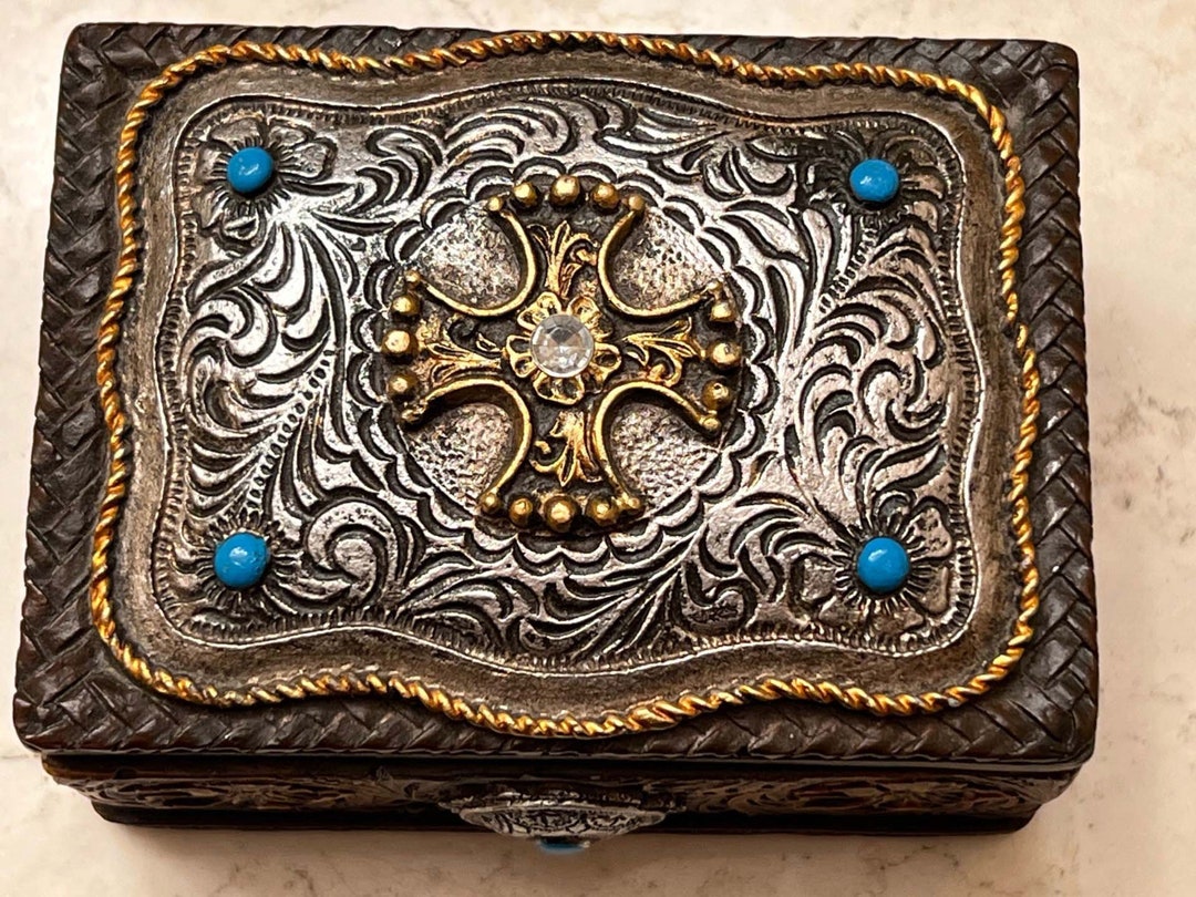 Western Box With Sheridan Style Silver Engraving and Turquoise Accents ...